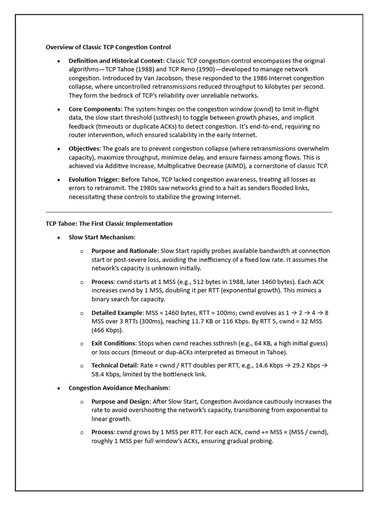 Classical TCP Congestion Control | PDF | Transmission Control Protocol | Network Congestion