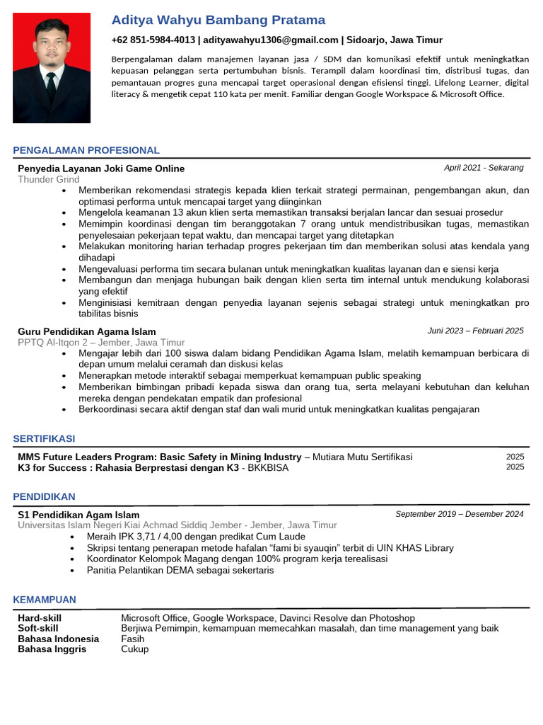 CV Aditya Wahyu Bambang Pratama | PDF