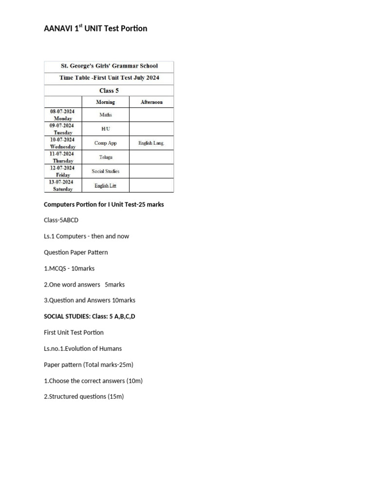 Computers Portion For I Unit Test | PDF