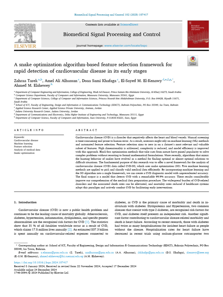 A Snake Optimization Algorithm-Based Feature Selection Framework For Rapid Detection of ...