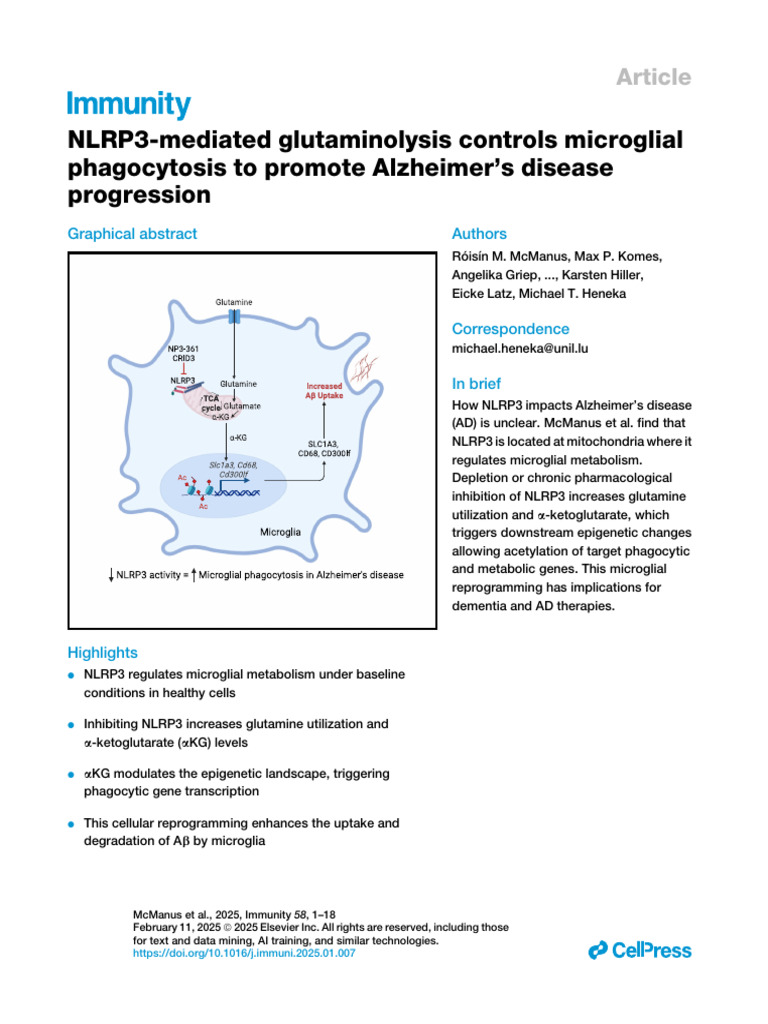 NLRP3-Mediated Glutaminolysis Controls Microglial Phagocytosis To ...
