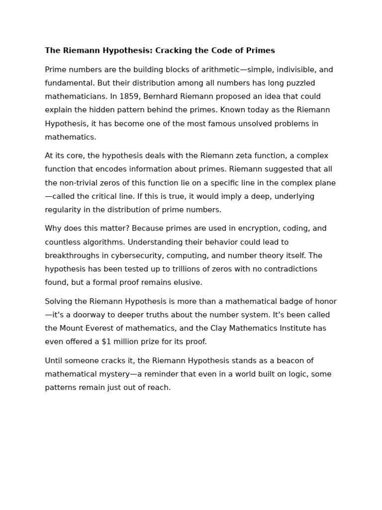 Riemann Hypothesis: The Prime Mystery | PDF