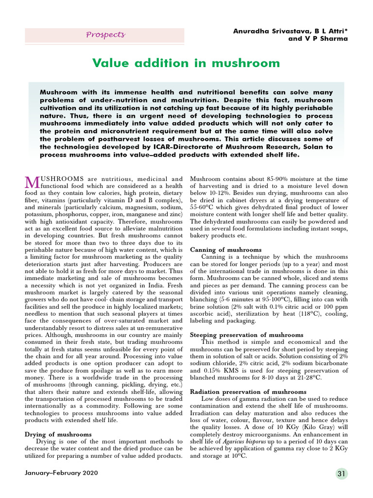 Ojsadmin,+10+Value+Addition+in+Mushroom | PDF | Food Preservation | Fruit Preserves