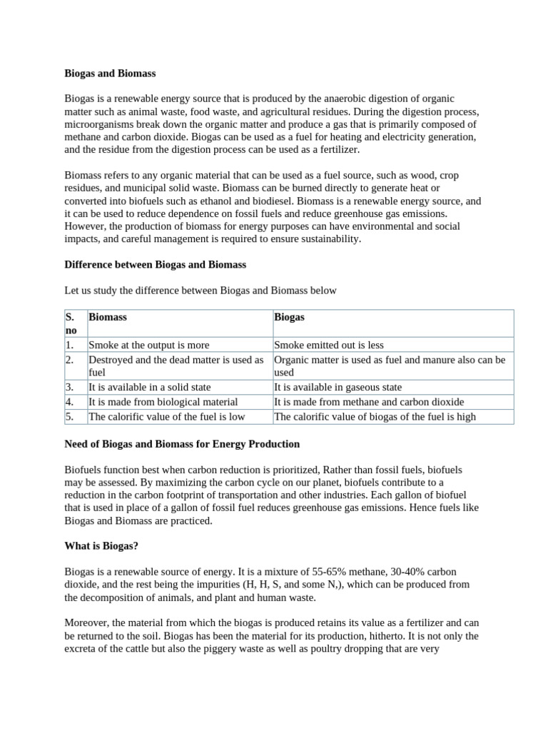 Biogas vs Biomass: Energy Sources Explained | PDF | Biofuel | Biogas