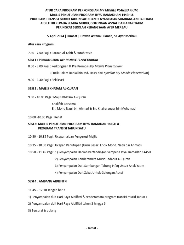 Aturcara Program Khatam Al Quran Dan Penutup Transisi | PDF