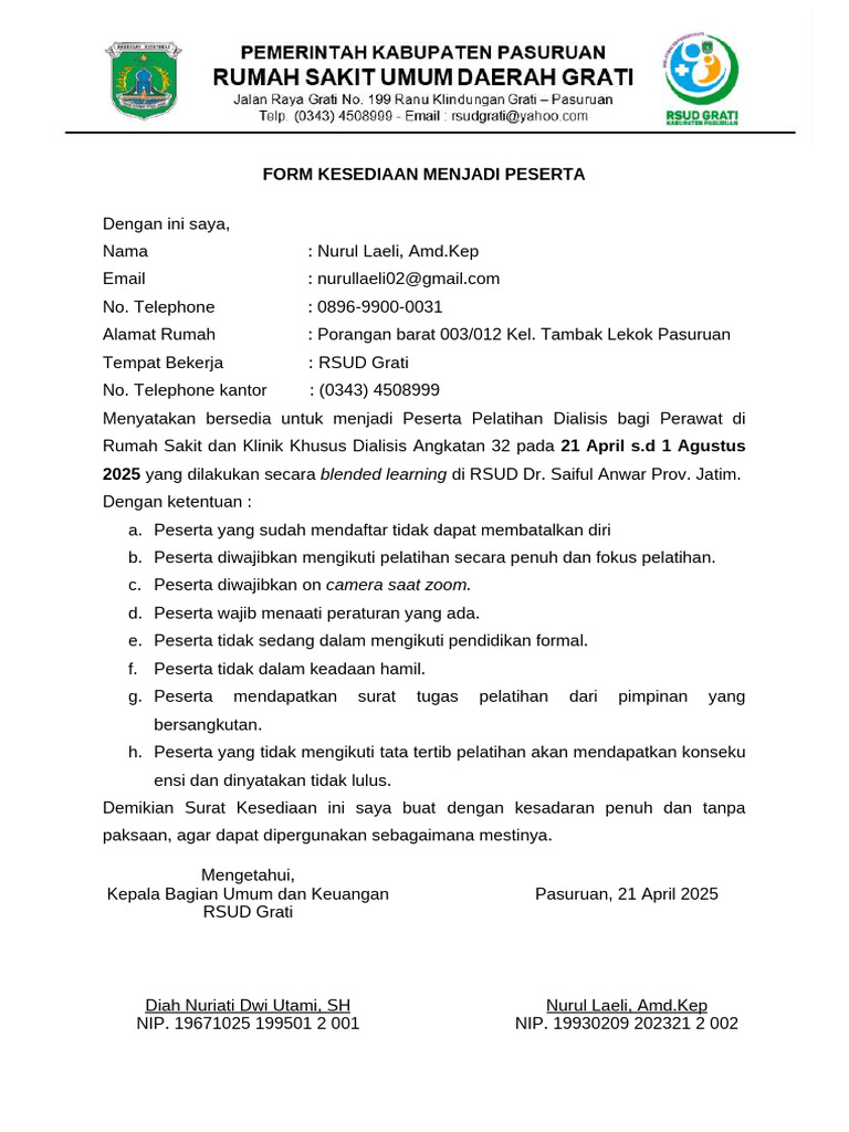 Form Kesediaan Menjadi Peserta | PDF