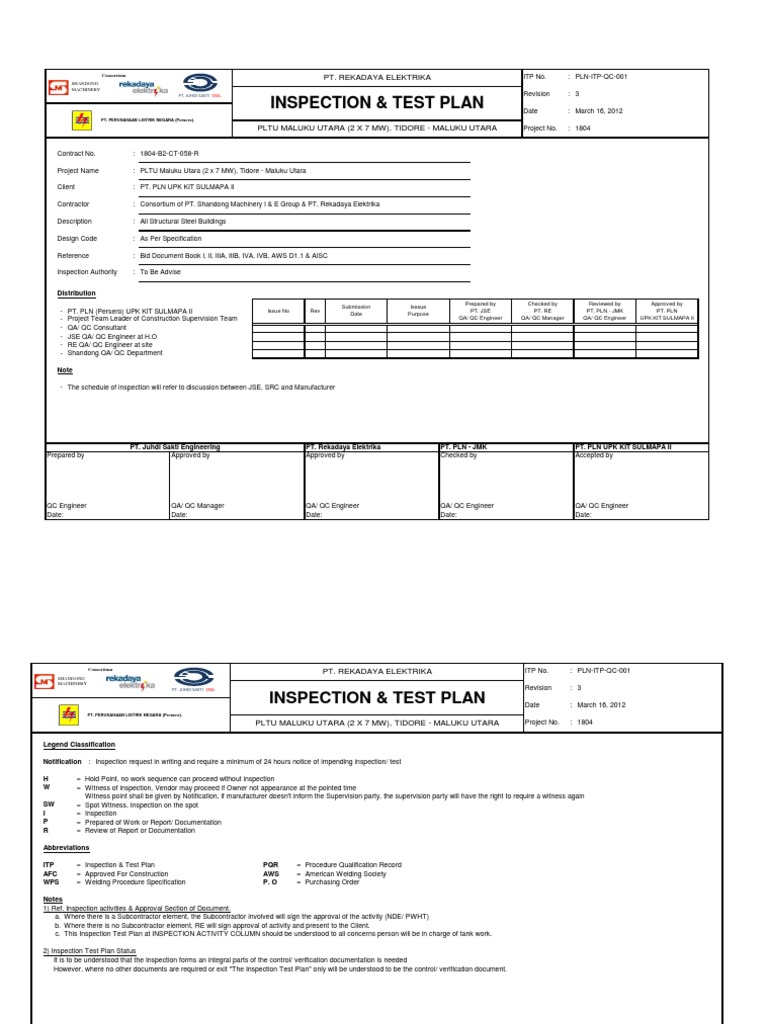 ITP - Steel Structure Rev. 03 | PDF | Welding | Construction