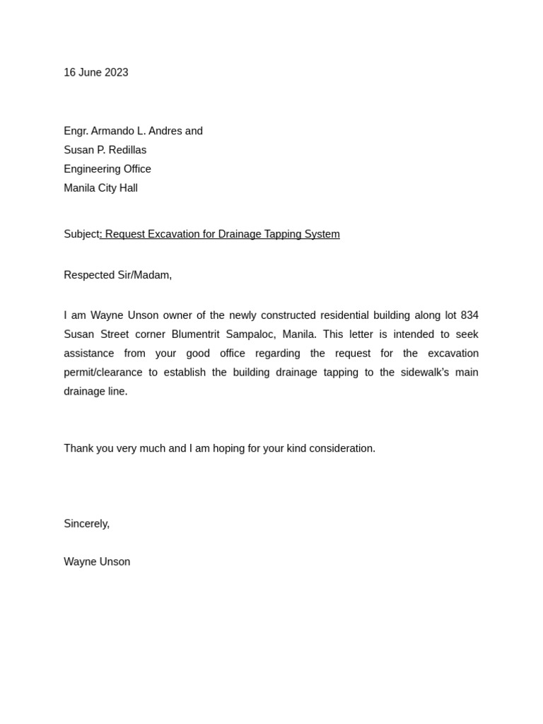 Letter of Request For Excavation | PDF