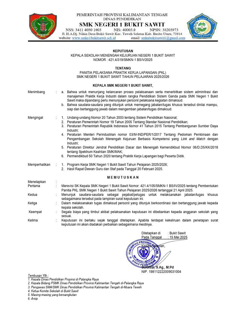 SK Panitia PKL SMK 2025/2026 | PDF