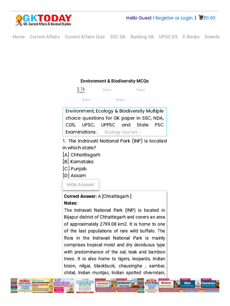 Environment & Biodiversity MCQs - GKToday | PDF