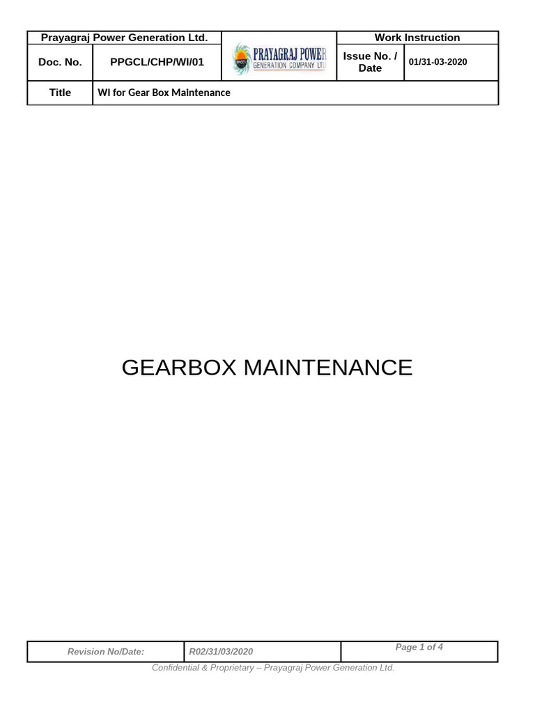 PPGCL CHP Wi For Gearbox (Inspection & Maintenance) Oh | PDF | Gear ...
