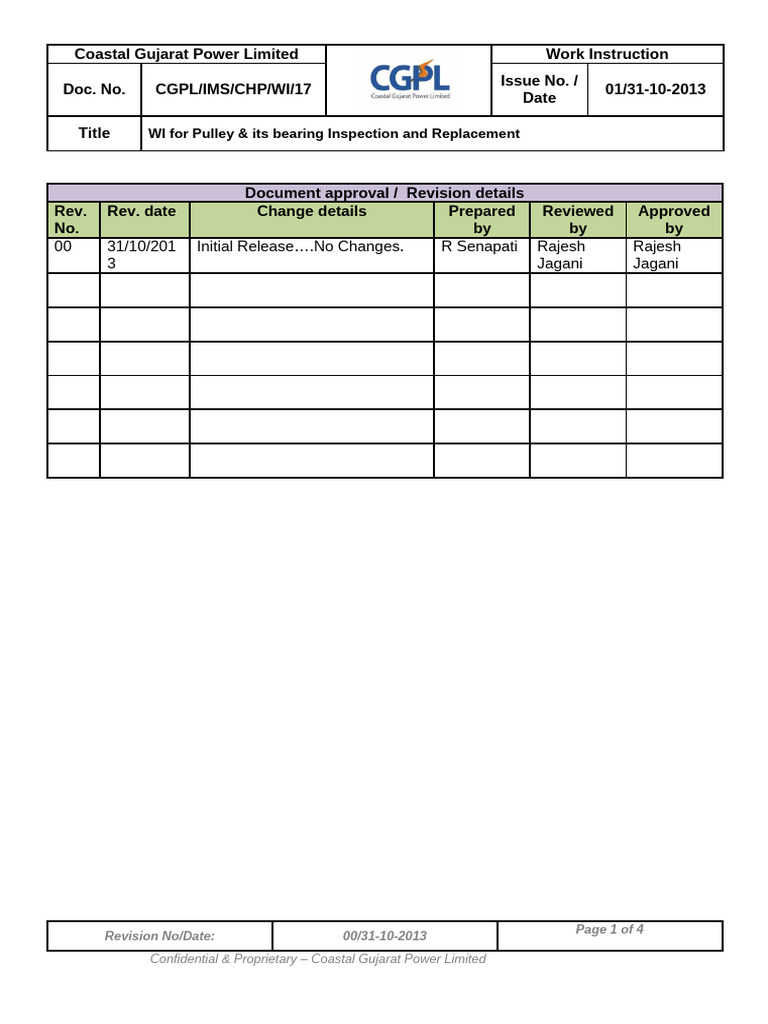 17.WI For Pulley & Its Bearing Inspection and Replacement | PDF