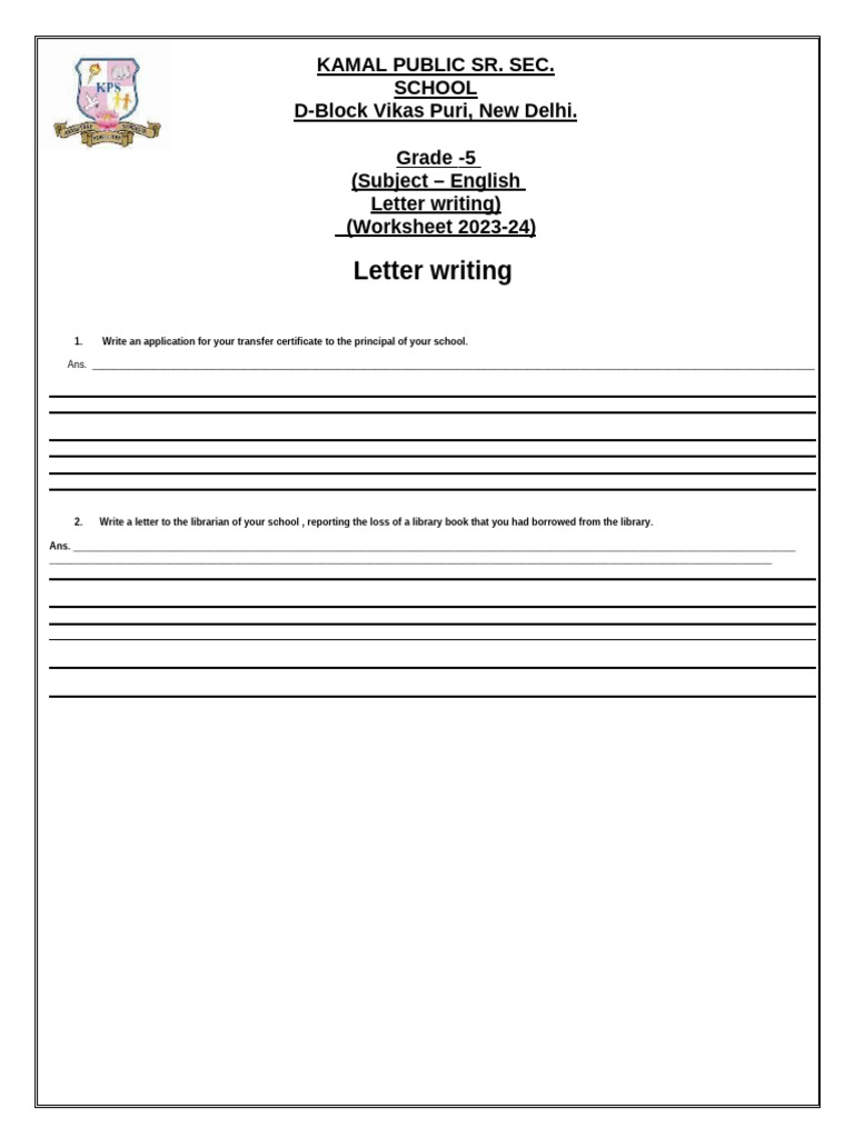 Letter Writing Worksheet Grade 5 | PDF