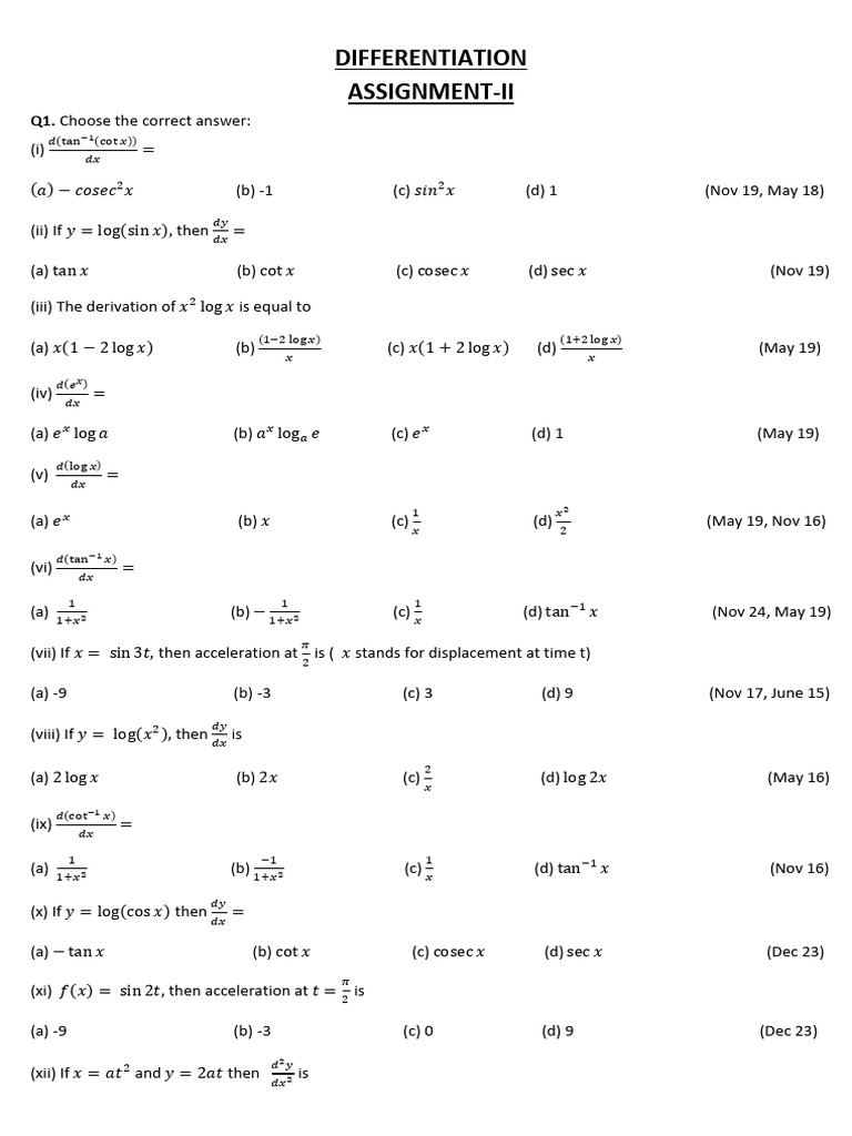 Differentiation Assignment-Ii | PDF | Physics | Mechanics