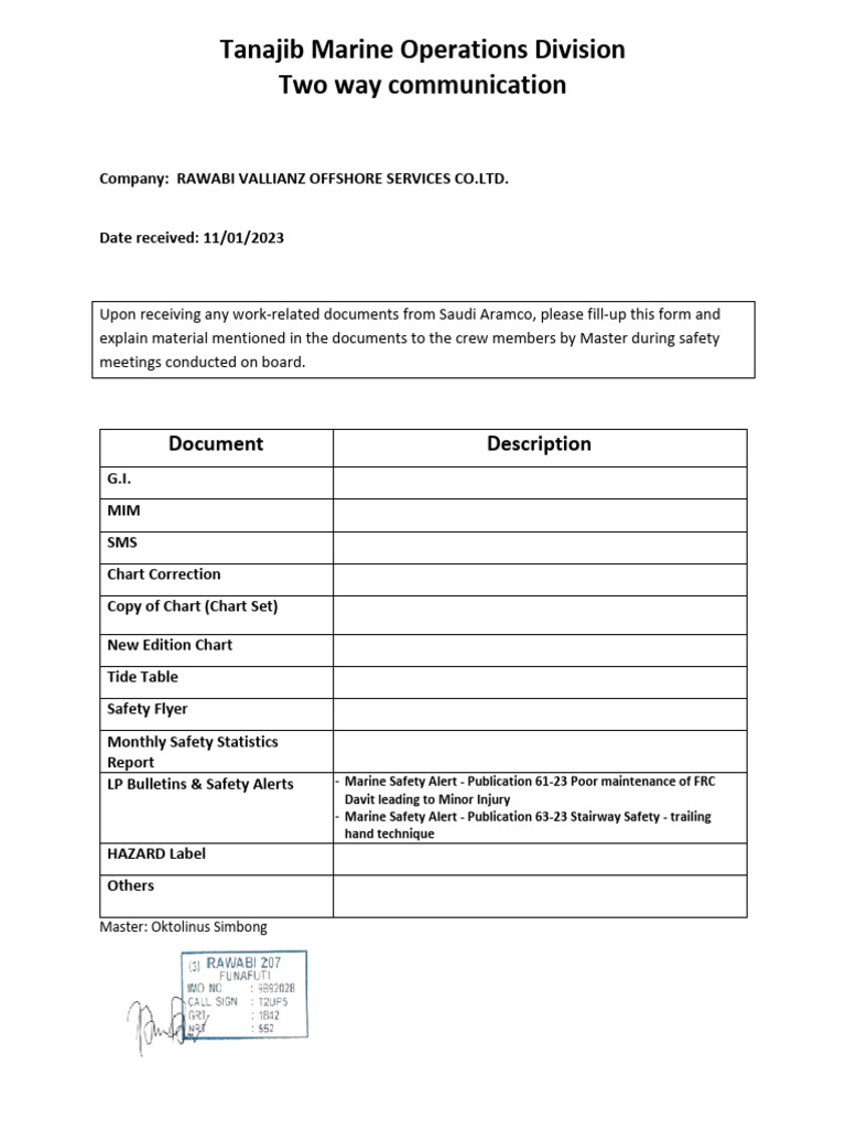 Tanajib Marine Safety Communication Guide | PDF