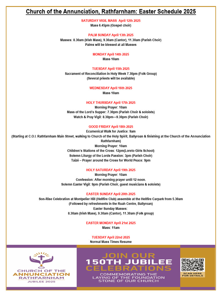 Easter 2025 Schedule: Church of Annunciation | PDF | Mass (Liturgy ...