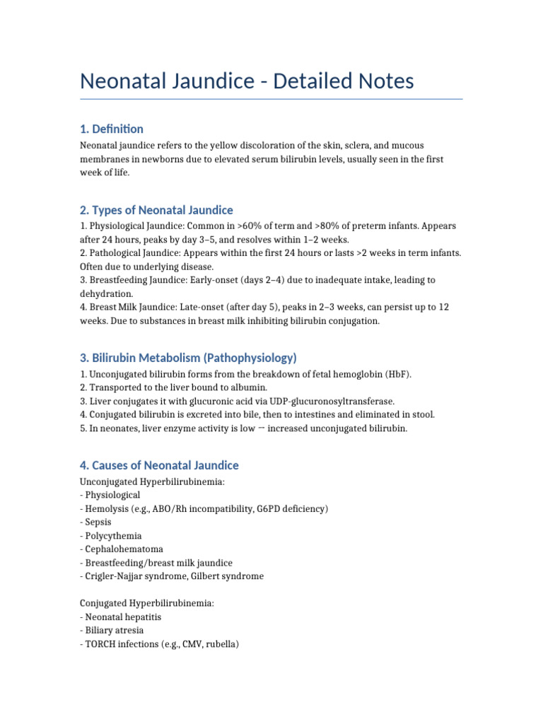 Neonatal Jaundice Detailed Notes | PDF | Medical Specialties | Hematology
