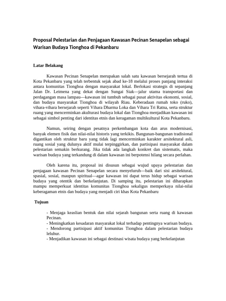 Proposal Pelestarian Kawasan Pecinan Senapelan | PDF