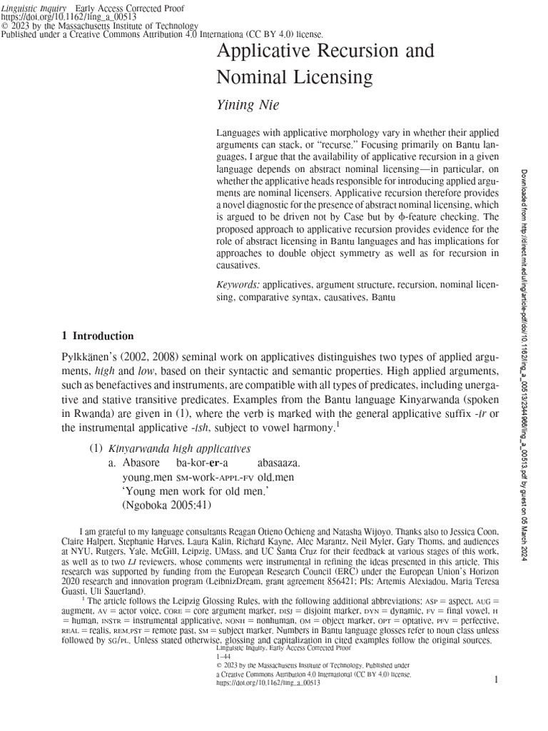 Applicative Recursion and Nominal Licensing | PDF | Syntax | Subject ...