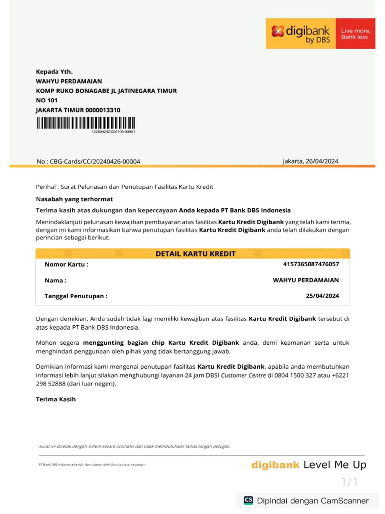 Pelunasan CC DBS | PDF