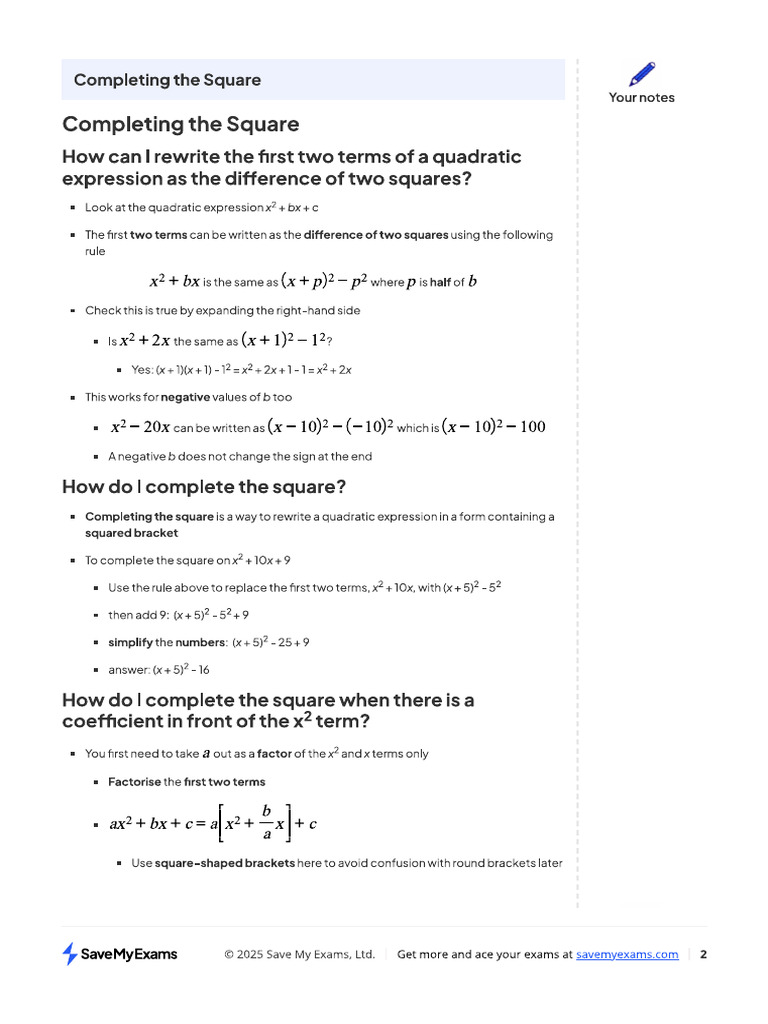 Completing The Square Edexcel IGCSE Maths | PDF