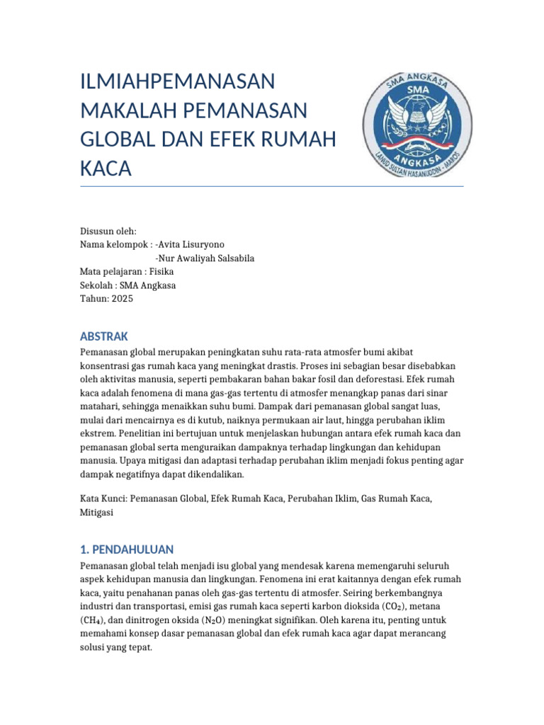 Makalah Pemanasan Global Efek Rumah Kaca | PDF