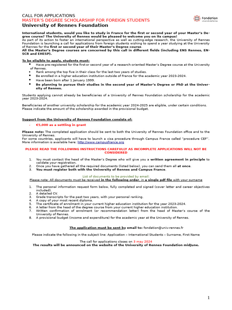 ApplicationForm EtudiantsInternationauxMaster 2024 2025 English | PDF | Academic Degree | University