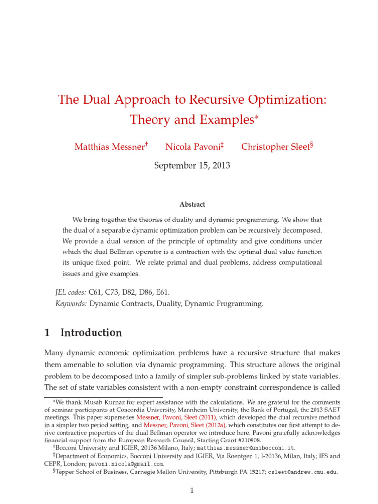 Dual Approach To Recursive Optimization | PDF | Mathematical Concepts ...
