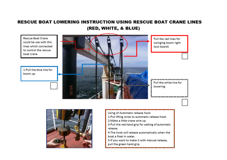 Rescue Boat Lowering Instruction Using Rescue Boat Crane Lines | PDF