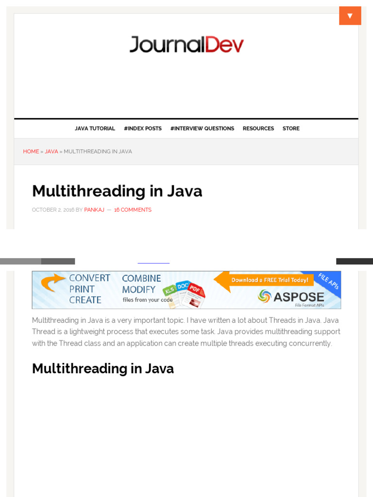 WWW Journaldev Com 1079 Multithreading in Java | PDF | Thread (Computing) | Java (Programming ...