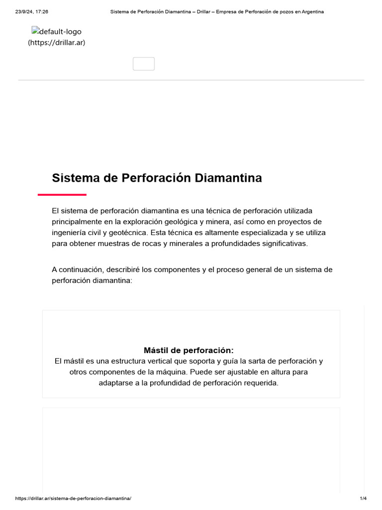 Sistema de Perforación Diamantina - Drillar - Empresa de Perforación de ...