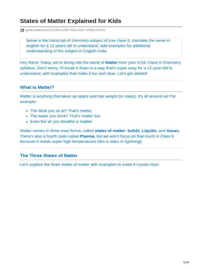 States of Matter Explained For Kids | PDF | Liquids | Gases