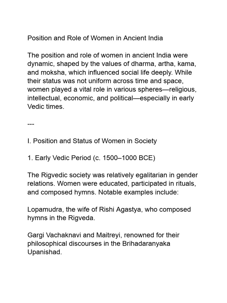 Role of Women in Ancient India | PDF | Vedas | Indian Religions