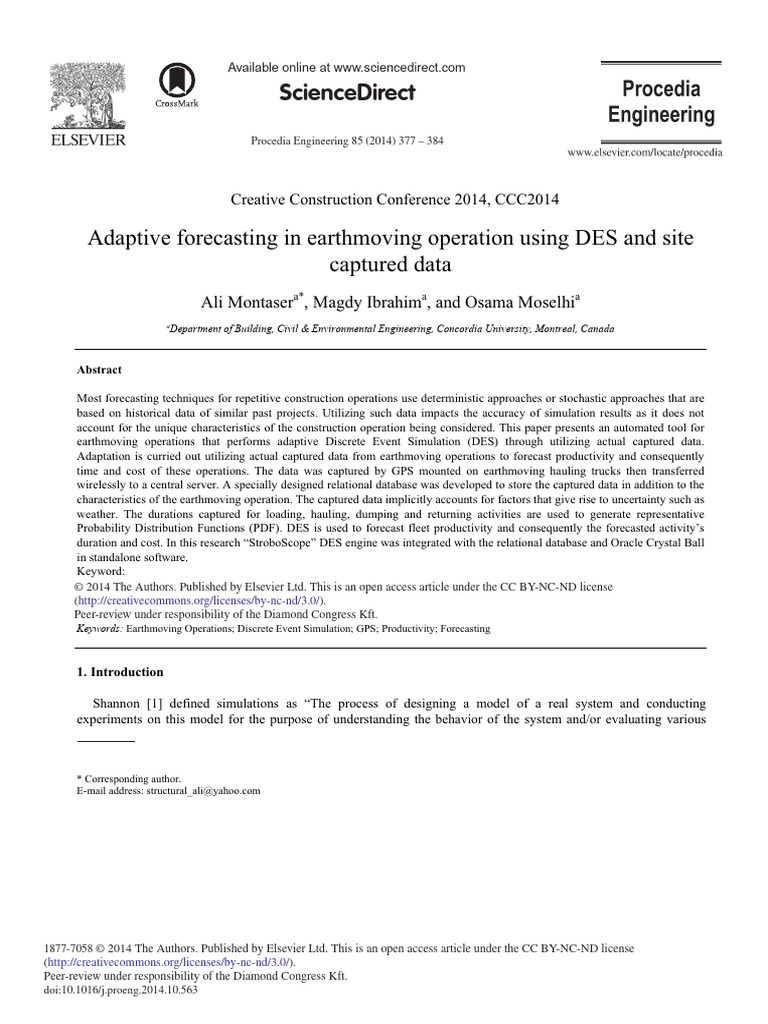 Adaptive Forecasting in Earthmoving Operation Using-DeS and Site ...