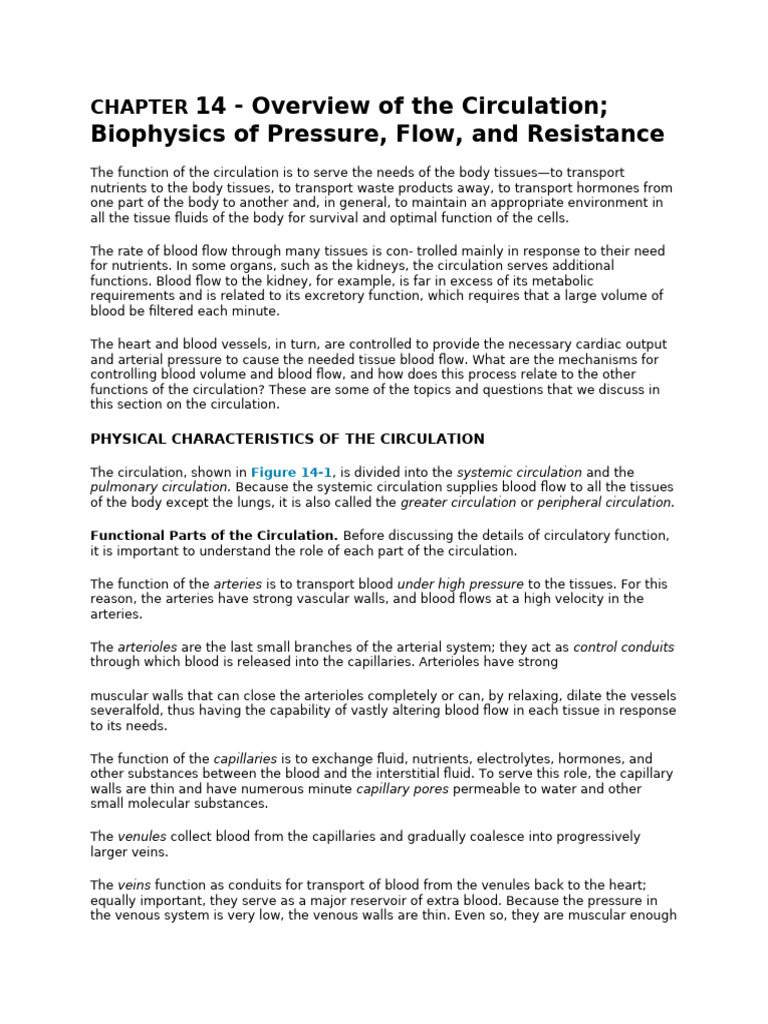 Overview of The Circulation Biophysics of Pressure, Flow, and Resistance | PDF | Circulatory ...