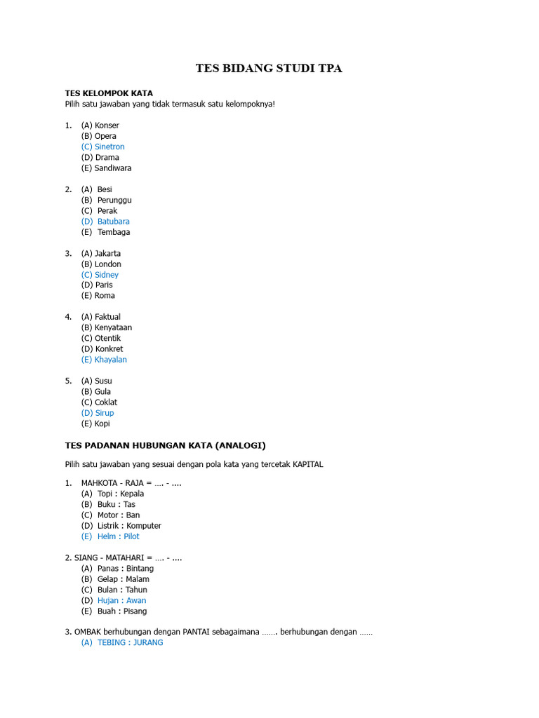 Soal To Simak Ui 1 - Tpa | PDF