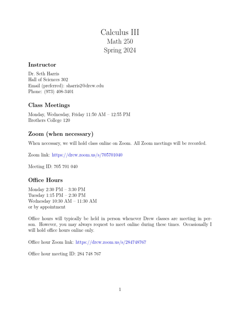 Calculus III Course Overview Spring 2024 | PDF | Derivative | Integral