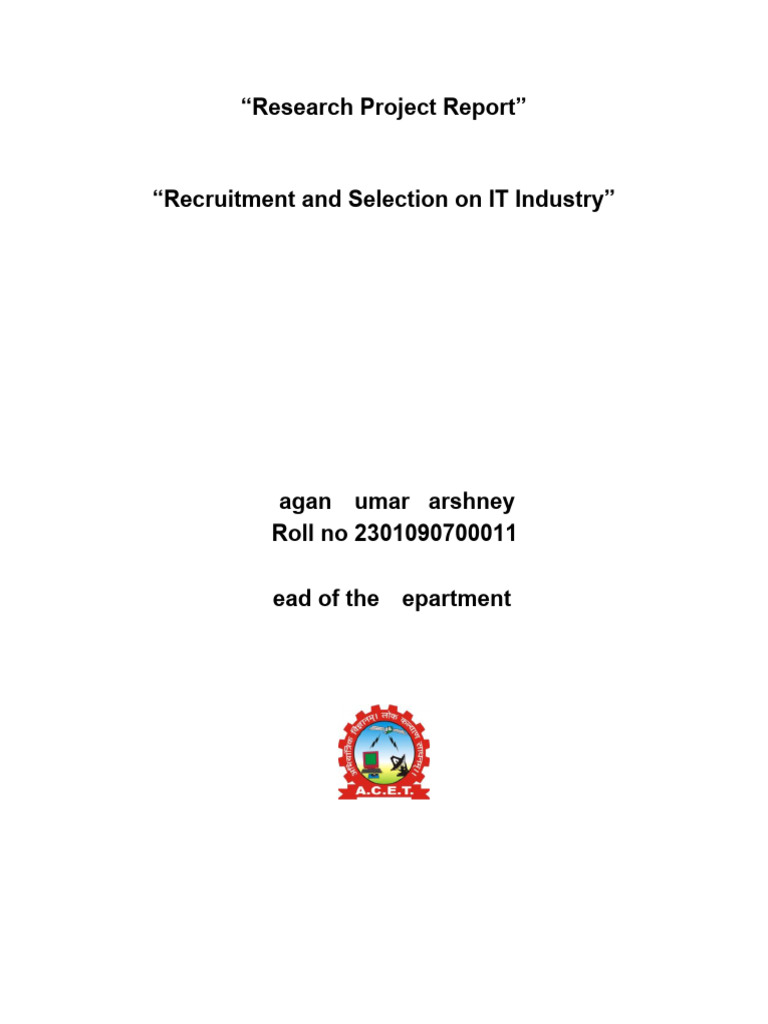 Amisha Report - Recruitment $ Selection On IT Industry | PDF | Human Resource Management ...