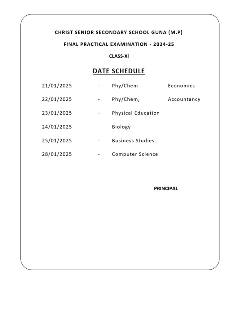 Class XI Practical Schedule 2024-25-2 | PDF