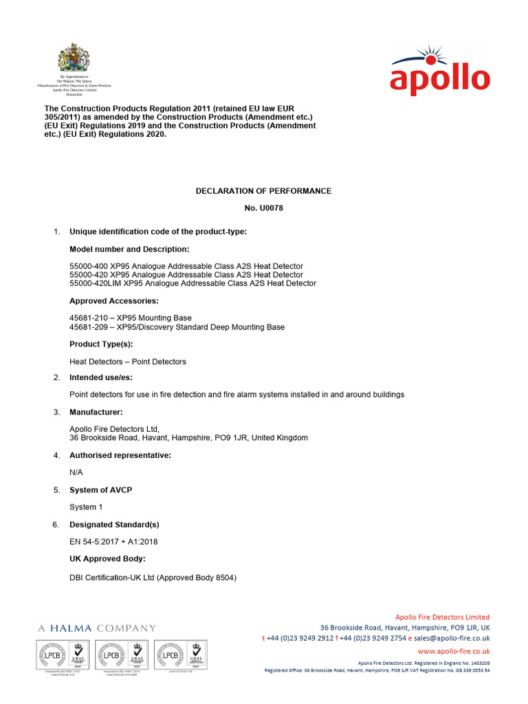 DoP - UKCA Declaration of Performance | PDF | Frequency | Sensor