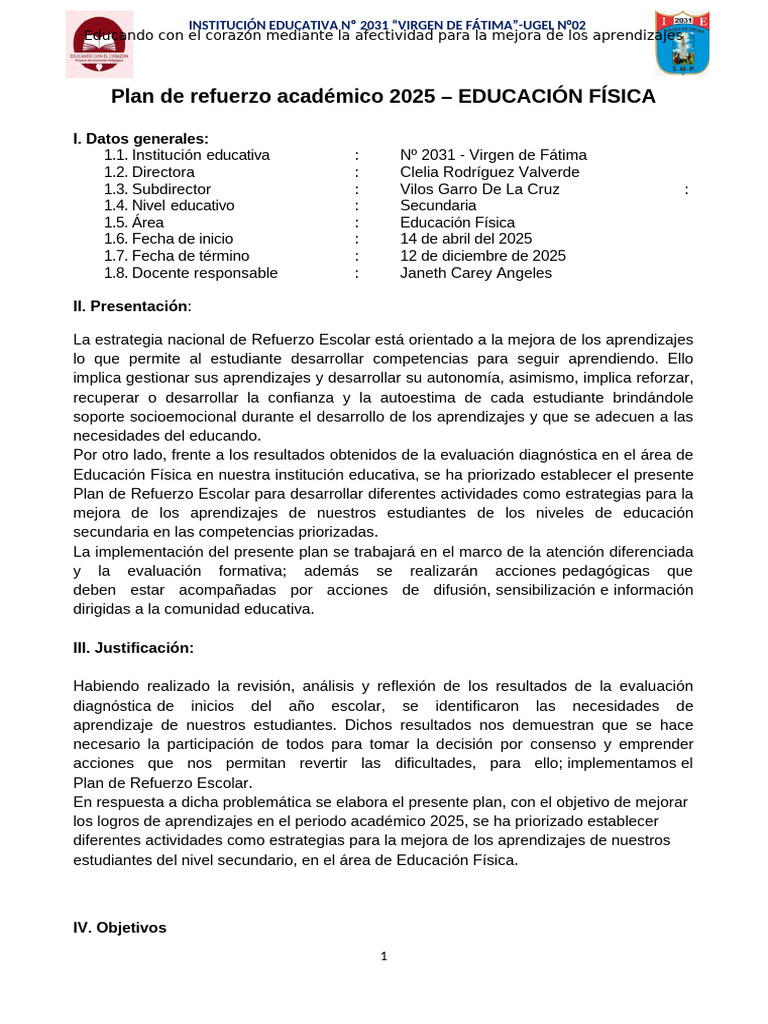 Plan de Reforzamiento EF 2025 | PDF | Aprendizaje | Escuelas
