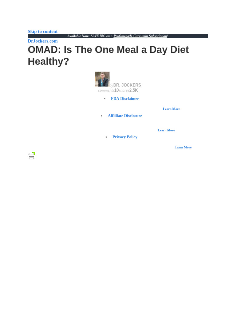 OMAD Is The One Meal A Day Diet Healthy | PDF | Low Carbohydrate Diet ...