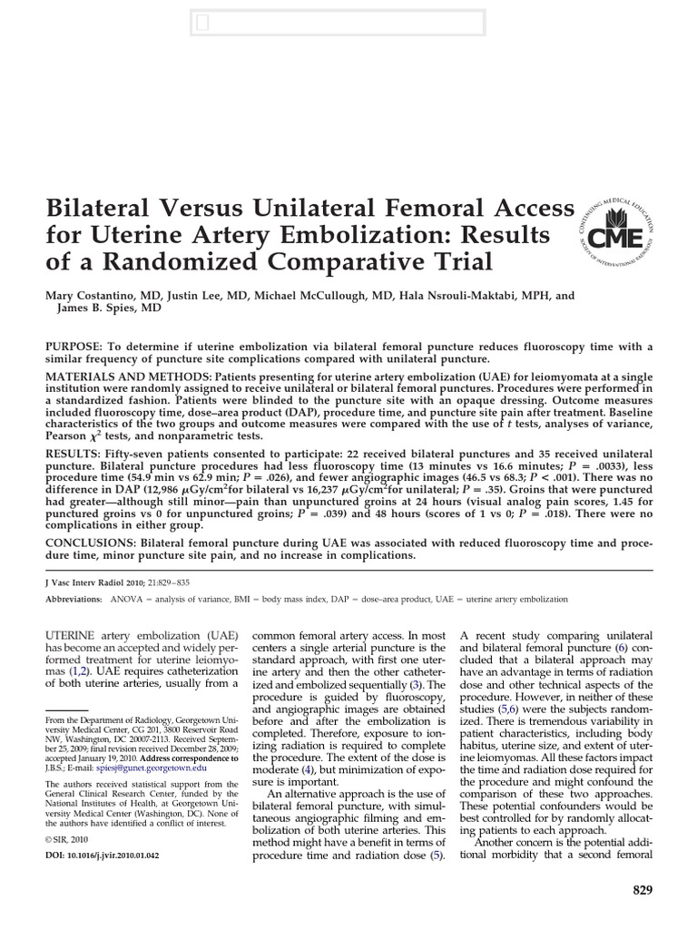 Bilateral Versus Unilateral Femoral Access For Ute | PDF | Medical ...
