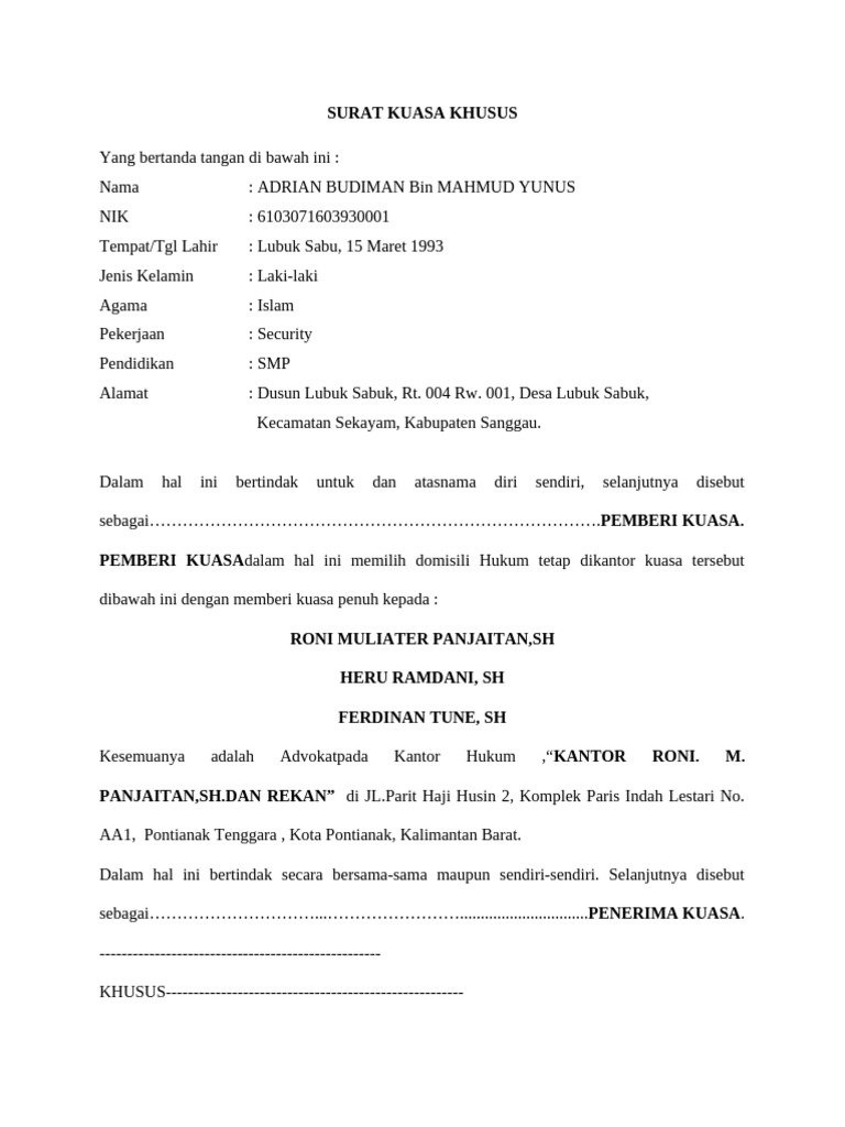 Surat Kuasa Khusus | PDF