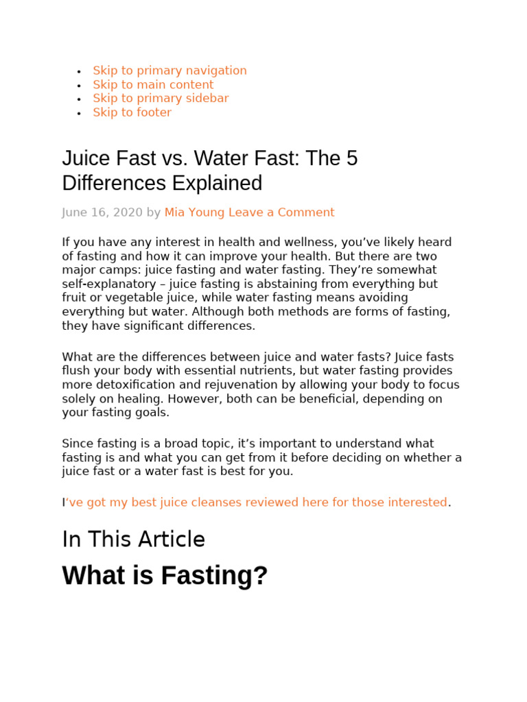Juice Fast Vs Water Fast The 5 Differences Explained | PDF | Ketosis | Fasting