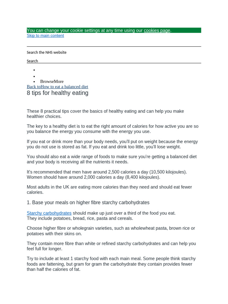 8 Tips For Healthy Eating | PDF | Healthy Diet | Fat