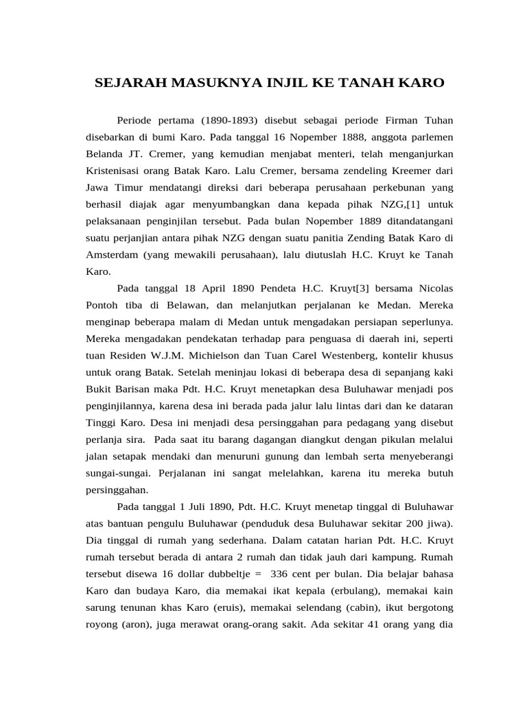 Sejarah Masuknya Injil Ke Tanah Karo | PDF