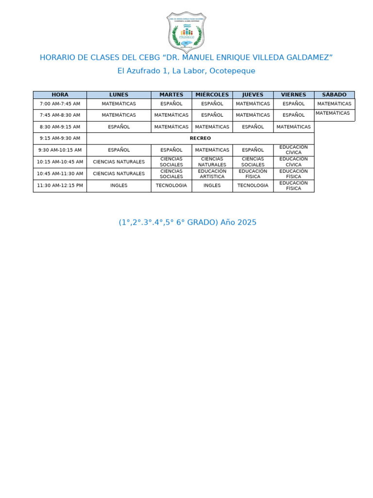 Horario de Clases Del Cebg | PDF