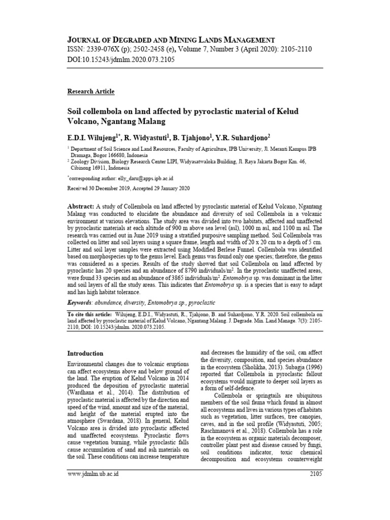 Soil Collembola On Land Affected by Pyroclastic Material of Kelud ...