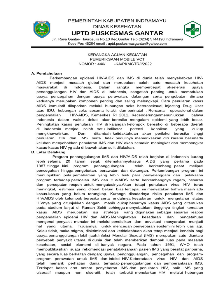 Pemeriksaan Mobile VCT untuk Penanggulangan HIV | PDF